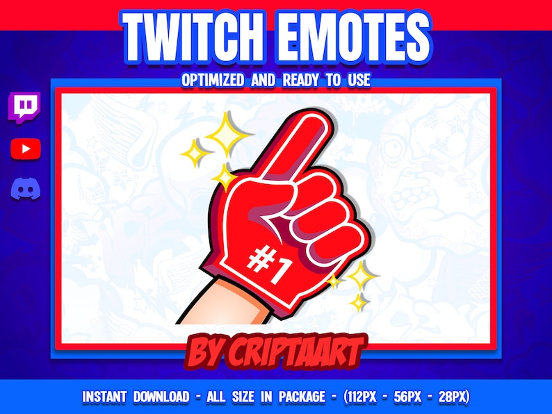 Foam Finger Twitch Emote, Finger Hand Sub Emoji, GG, EZ, Number One ...