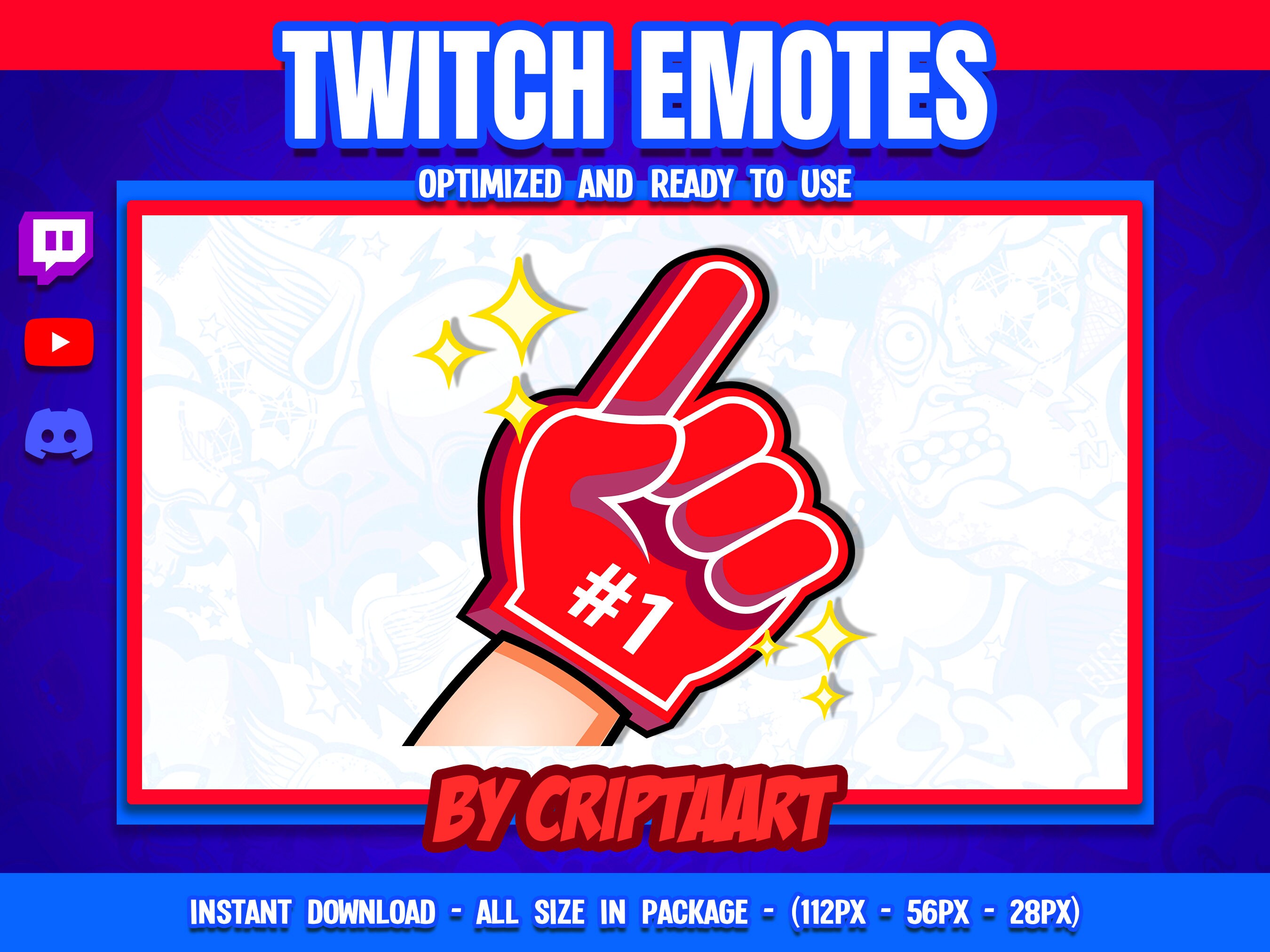 Foam Finger Twitch Emote, Finger Hand Sub Emoji, GG, EZ, Number One ...