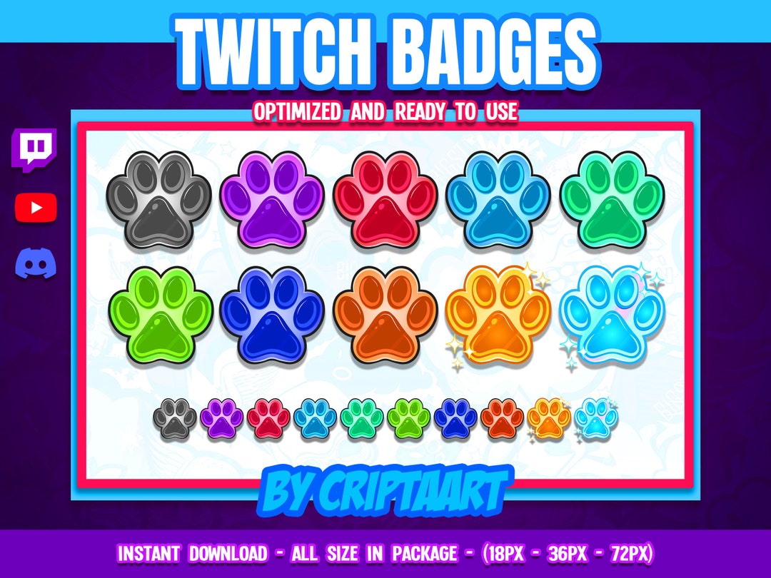 Dog Paw Twitch Badges, Pawprint Bit Bage, Cute Pet, Subscriber, Cheer ...