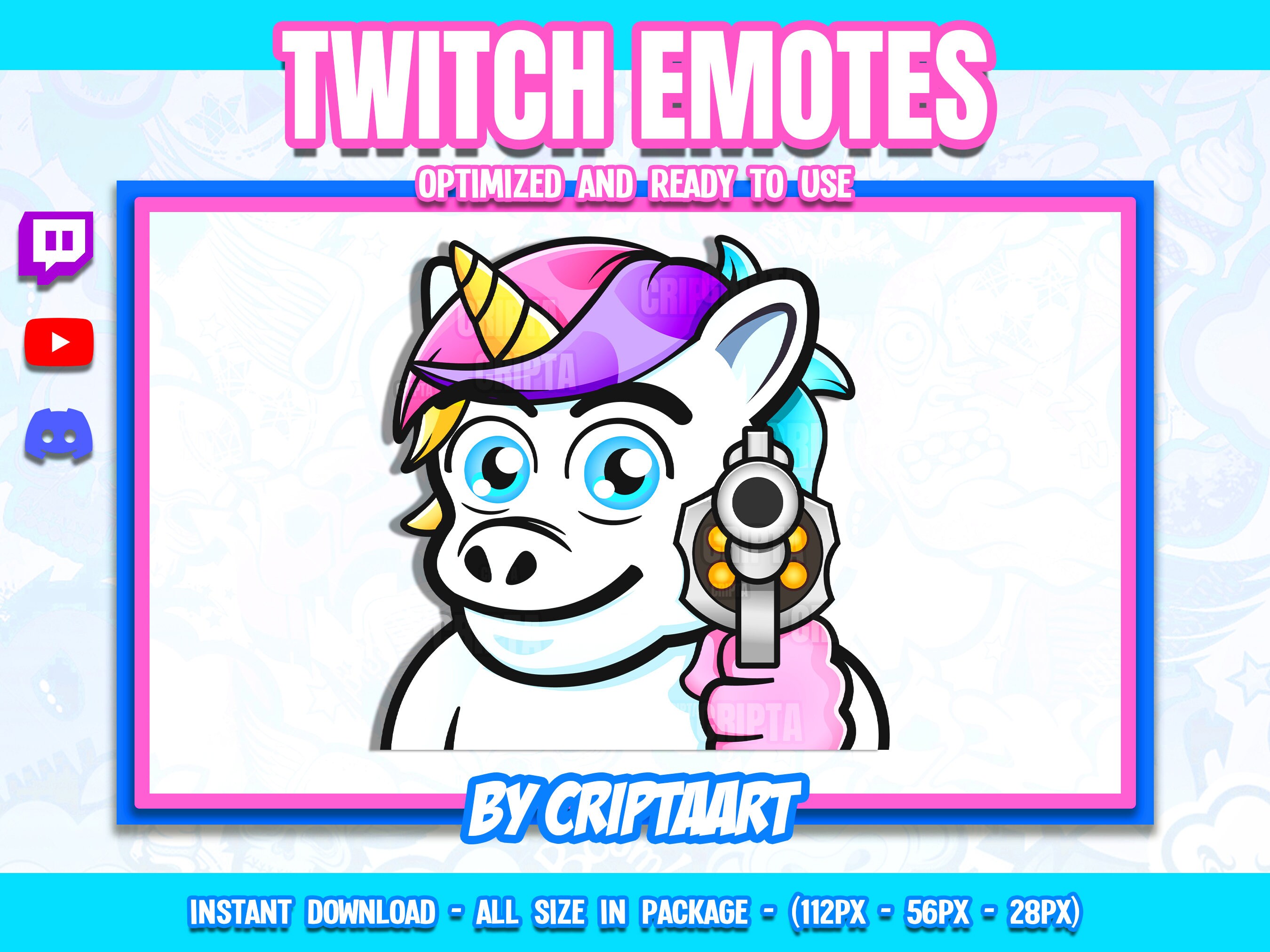 Chibi Unicorn Pistol Emote for Quirky Streamers - Funny Sub Emoji for ...