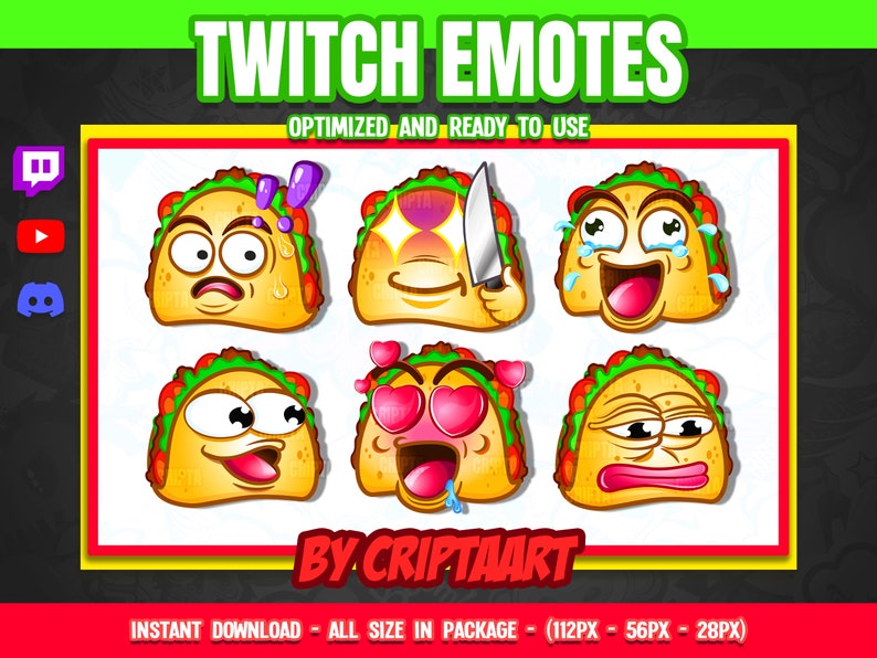 Twitch Emotes Pack / Tacos Scared Knife Laugh POG Love Monkas Emojis ...