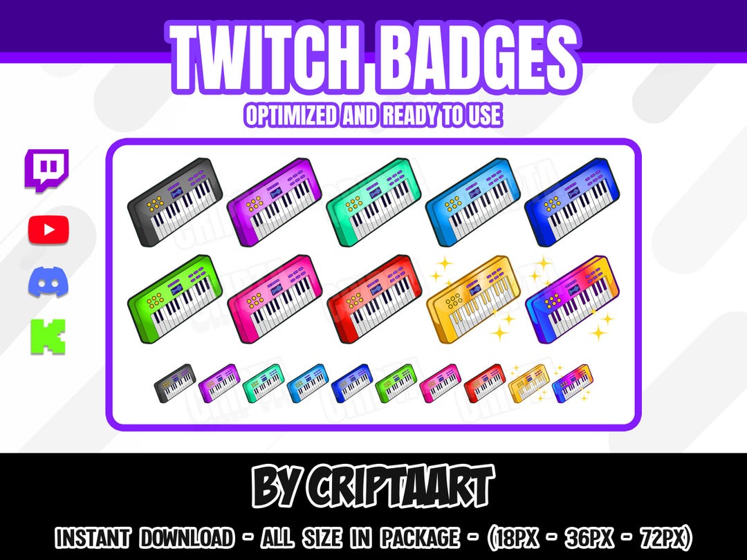 Piano Keyboard Twitch Badges, Music Bit Badges, Cheers, Subscriber ...
