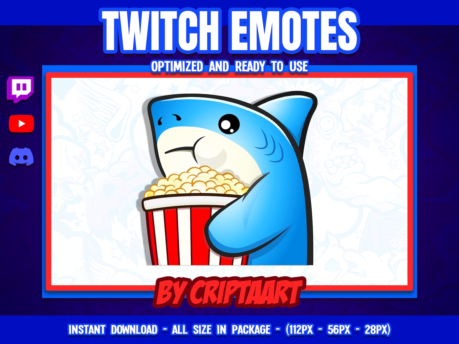 Shark Twitch Emote Popcorn Reaction to Streaming Youtube Discord Tiktok ...