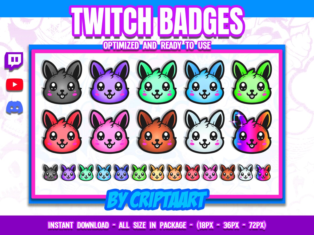 Bunny Twitch Badges, Rabbit Bit Badges, Kawaii, Cheers, Subscribers ...