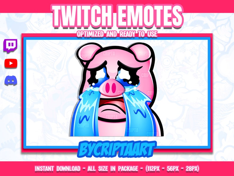 Crying Pig Twitch Emote, Sad emoji, kawaii Farm Animals, Stream channel ...