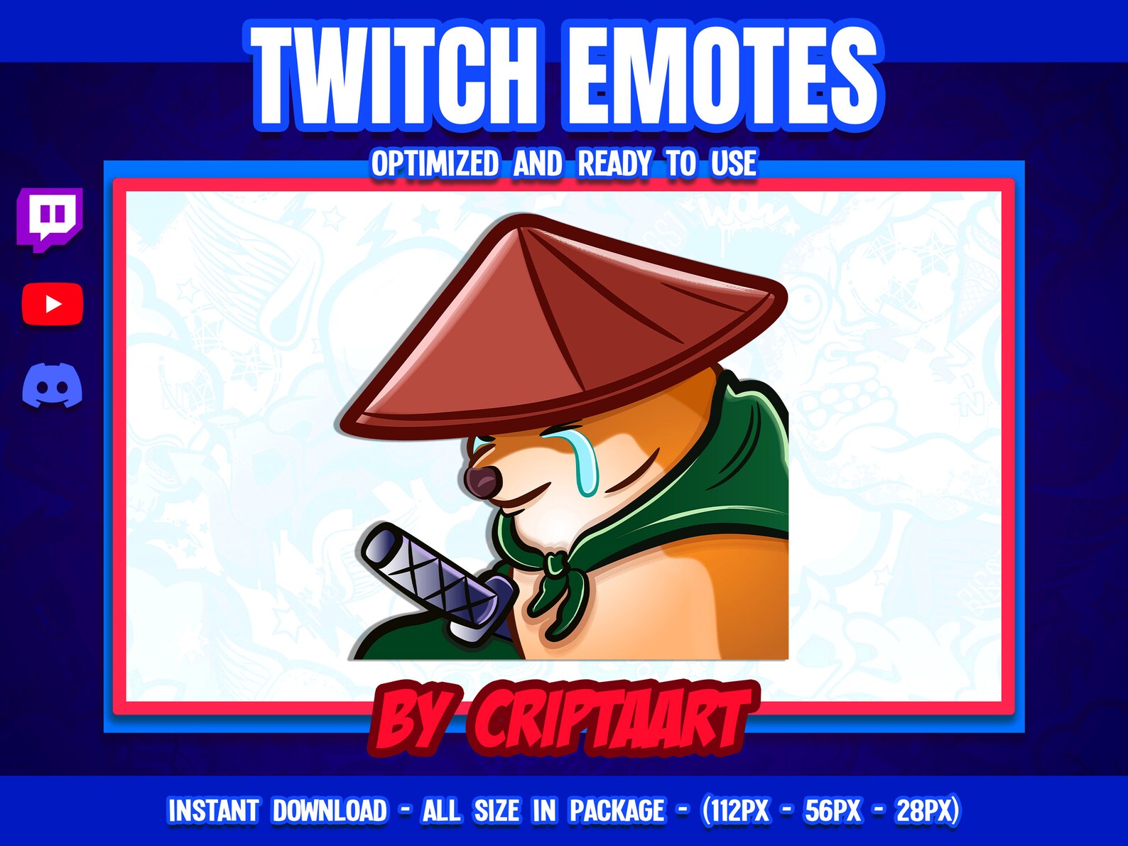 Cheems Samurai Twitch Emote, Sad Dog Meme Sub Emoji, Items for Stream ...