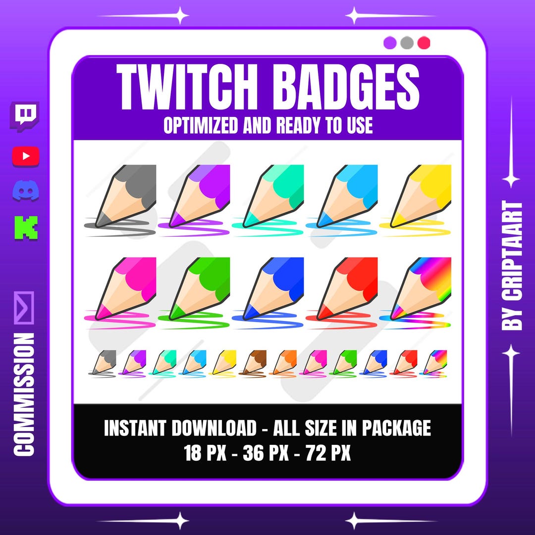 Colorful Pencil Twitch Badges, Kidcore Bit Badge - Stream Graphics ...