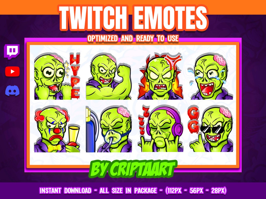 Zombie Emote Pack, Creepy Horror Icons, Twitch Discord Kick Youtube ...
