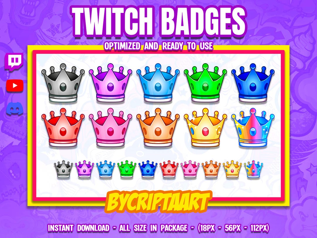 Twitch Crown Sub Badges - Kawaii Golden Crowns Digital Download for ...