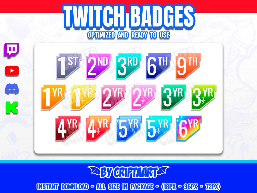 Founders Twitch Badges, Bit Badge, Month and Years, Cheers, Subscriber ...