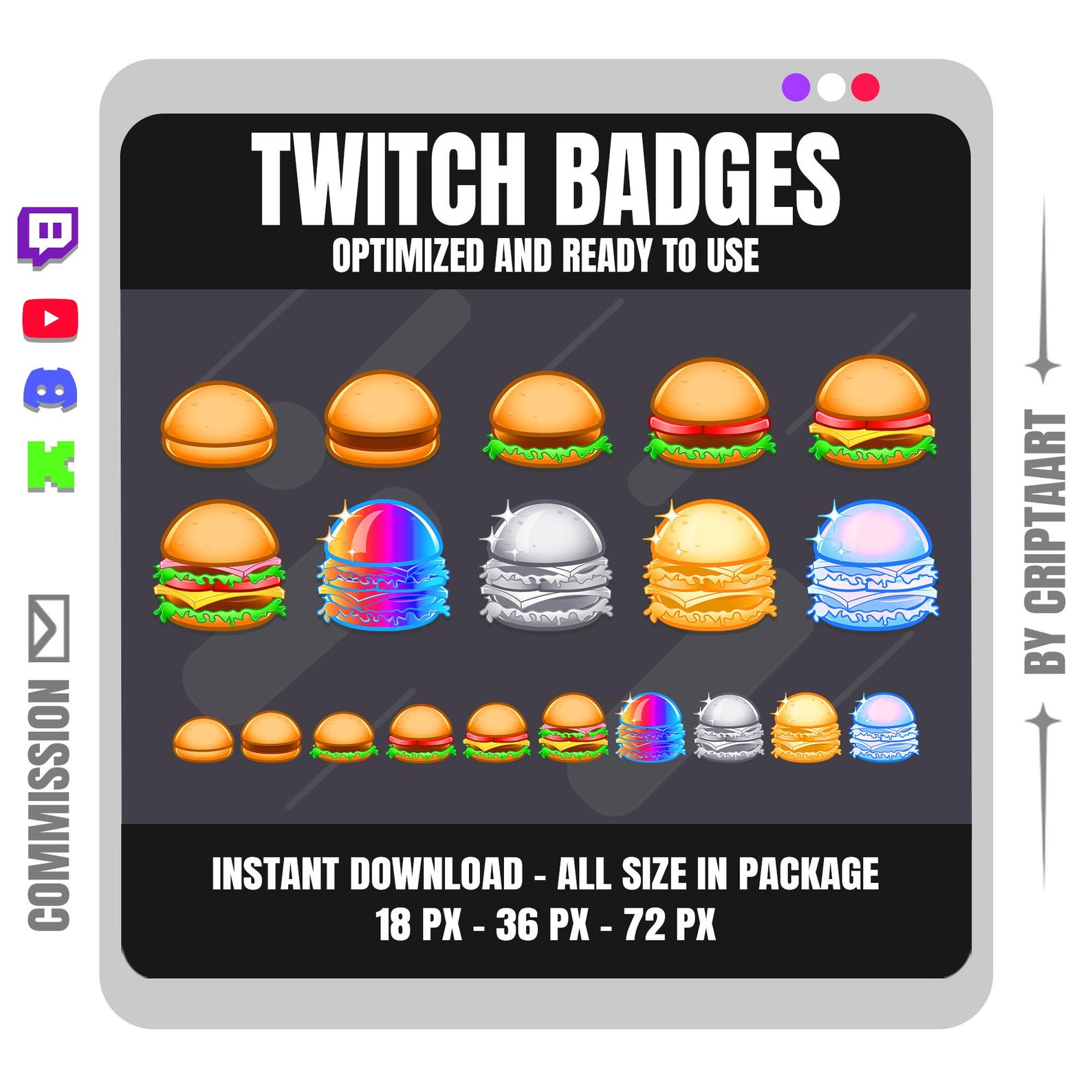 Burger Twitch Sub Badges - Fast Food and Junk Food Bit Badges for ...