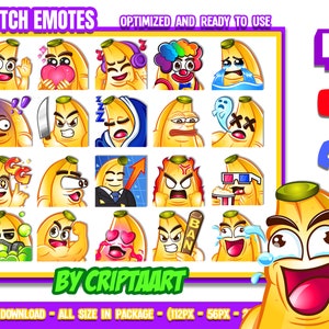 Banana Twitch Emote Pack, Fruit Emoji Bundle, Channel Points / Stream ...