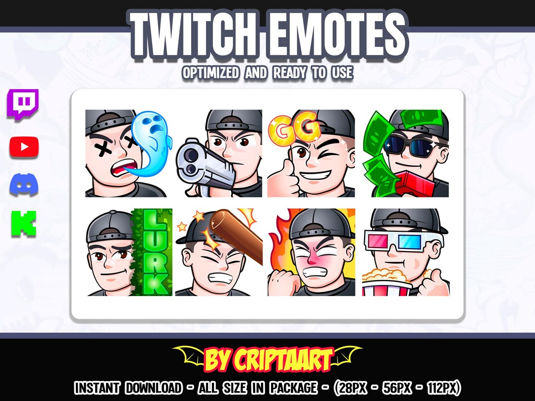 Guy Emote Pack, Backward Cap Bundle, Twitch Discord Kick Youtube ...