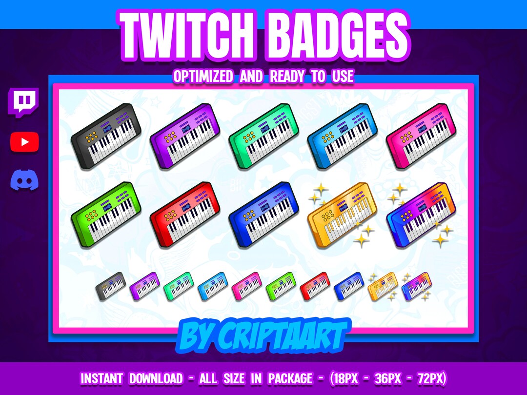 Piano Keyboard Twitch Badges, Music Bit Badges, Cheers, Subscriber ...