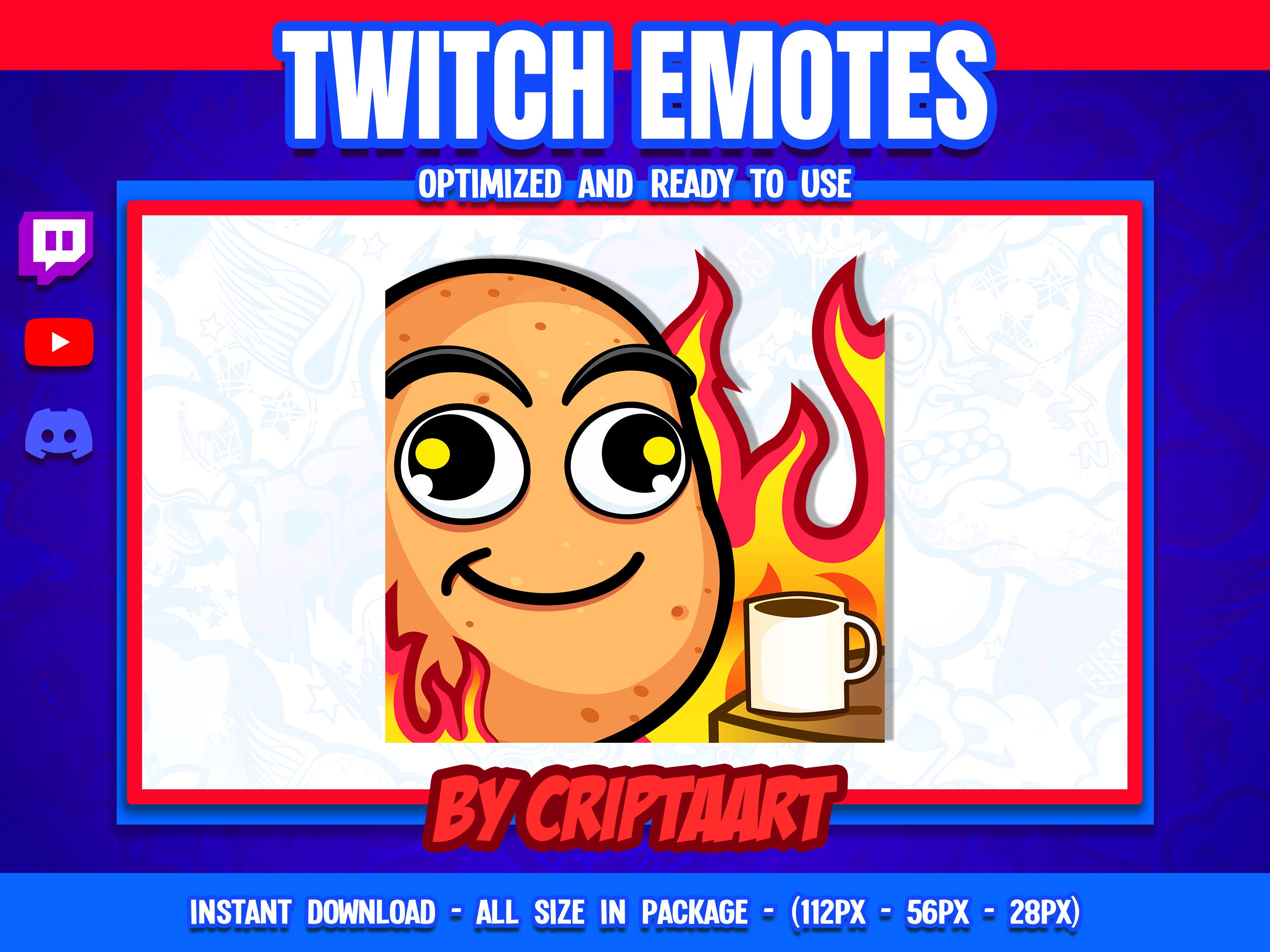 Potato This is Fine Twitch Emote, Cute Spud Emoji, Fire Meme, Icons for ...