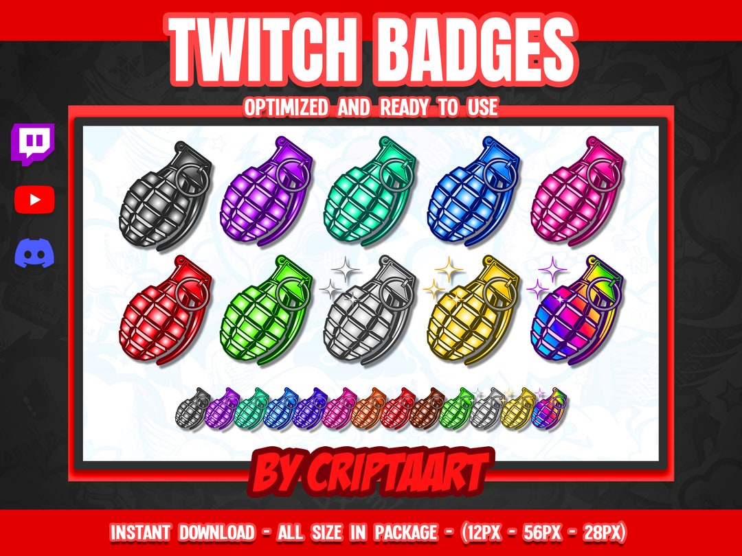 Grenade Twitch Badges, Weapon Bit Badges, Soldier, Gaming, Subscribers ...