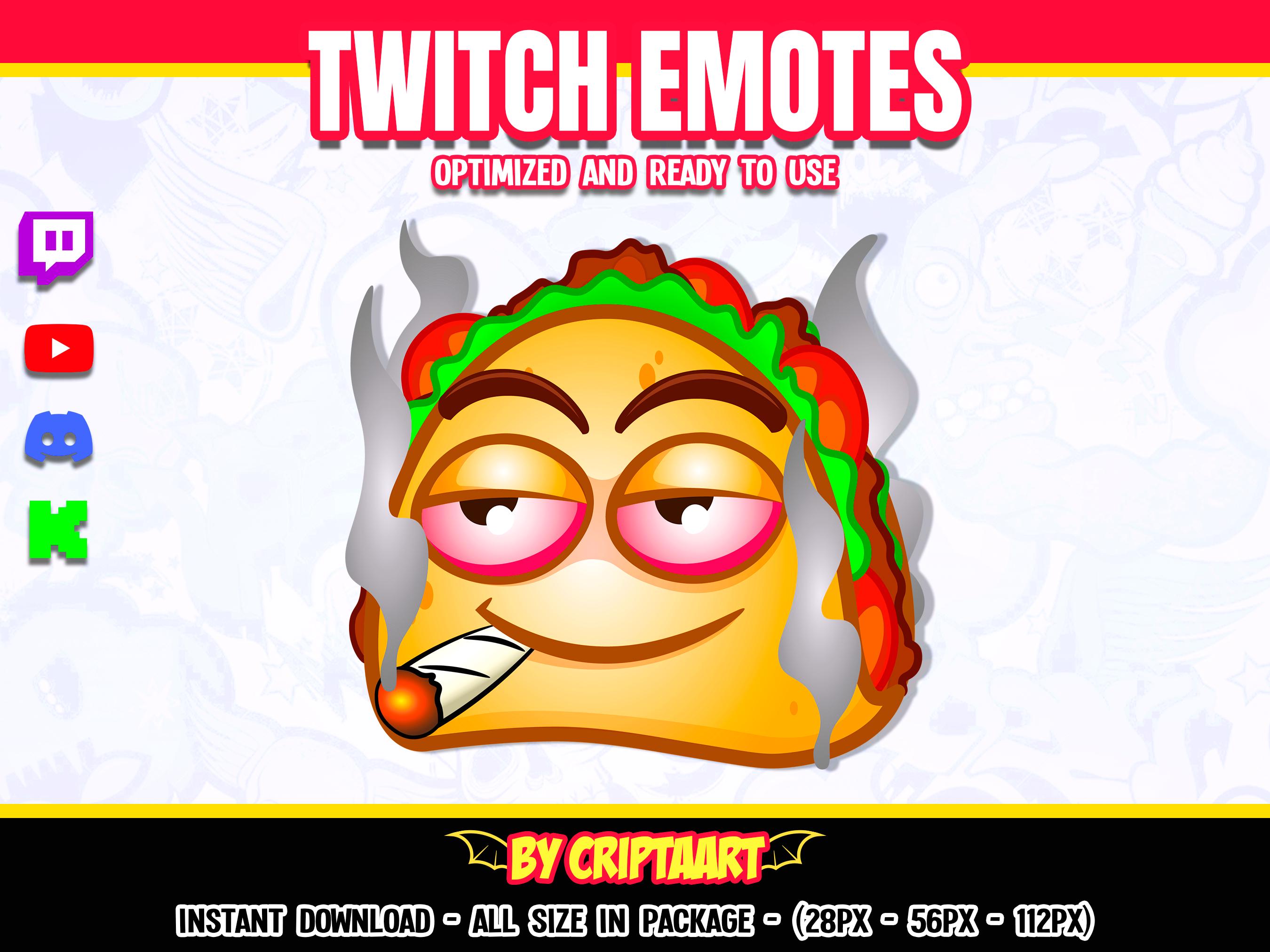 Taco High Twitch Emote, 420 Sub Emoji, Mexican Food Icons, Channel ...