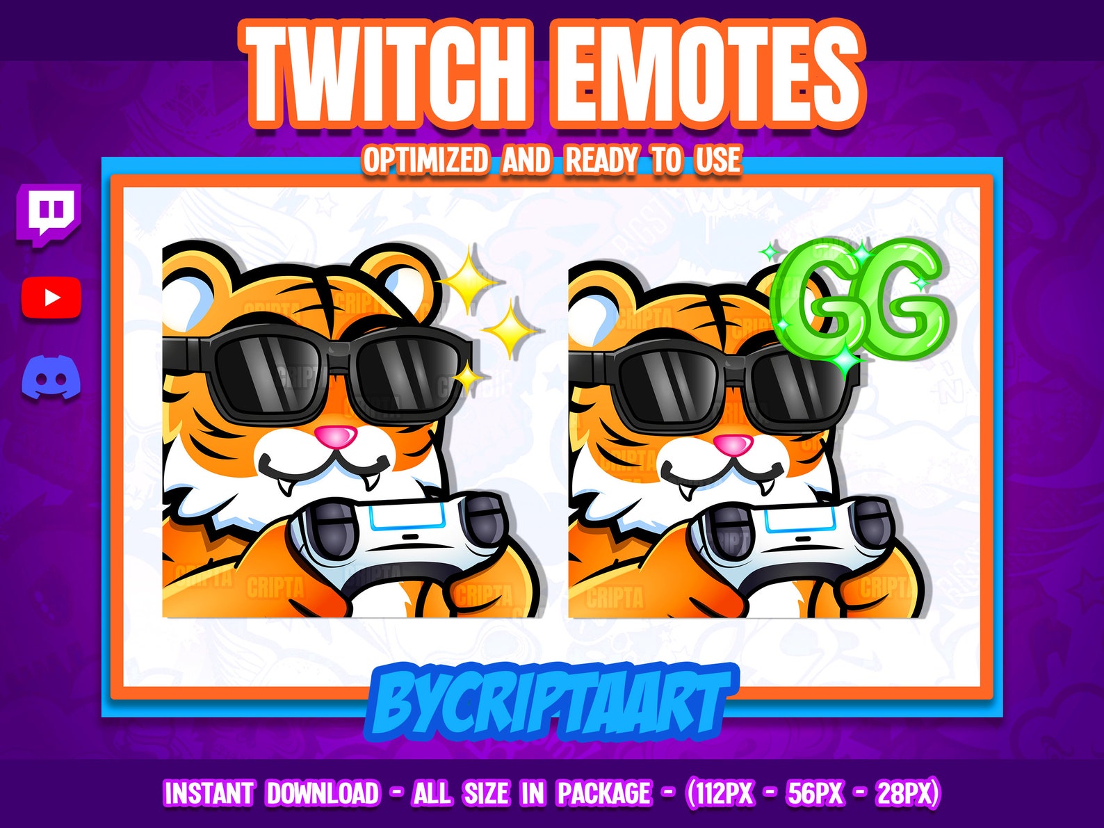 Tiger GG Twitch Emote, Gaming Controller Joystick Emoji, Orange Cat ...