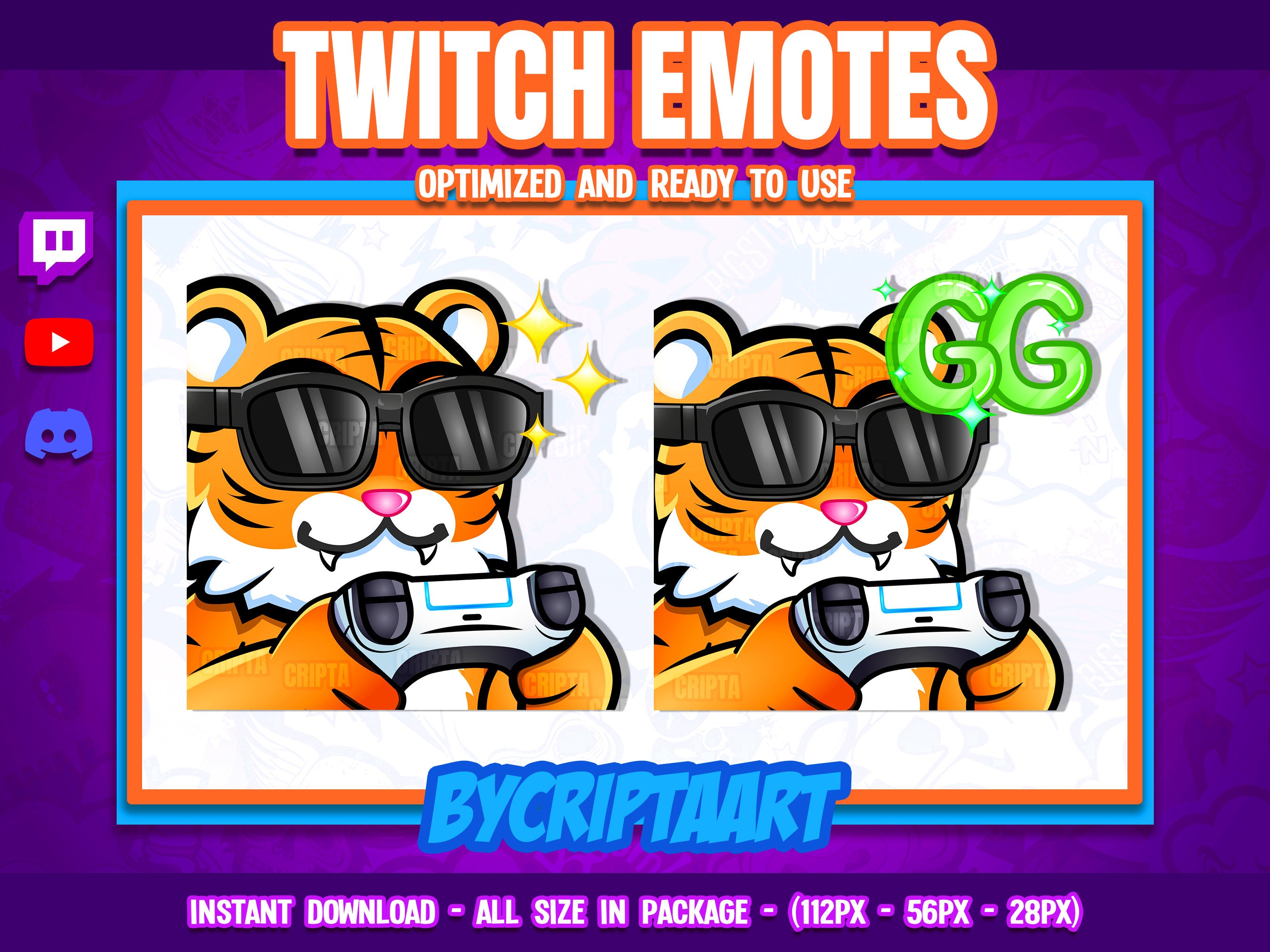 Tiger GG Twitch Emote, Gaming Controller Joystick Emoji, Orange Cat ...