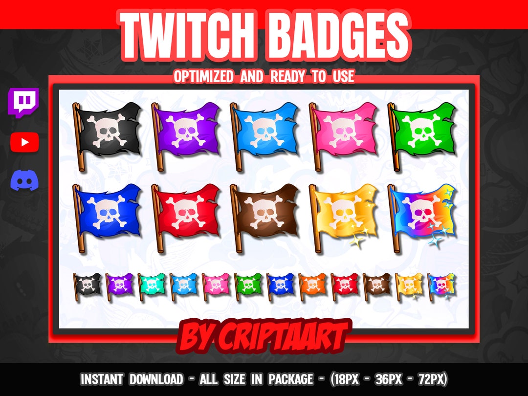 Pirate Flag Twitch Badges, Skull Bit Badges, Cheers, Subscribers ...
