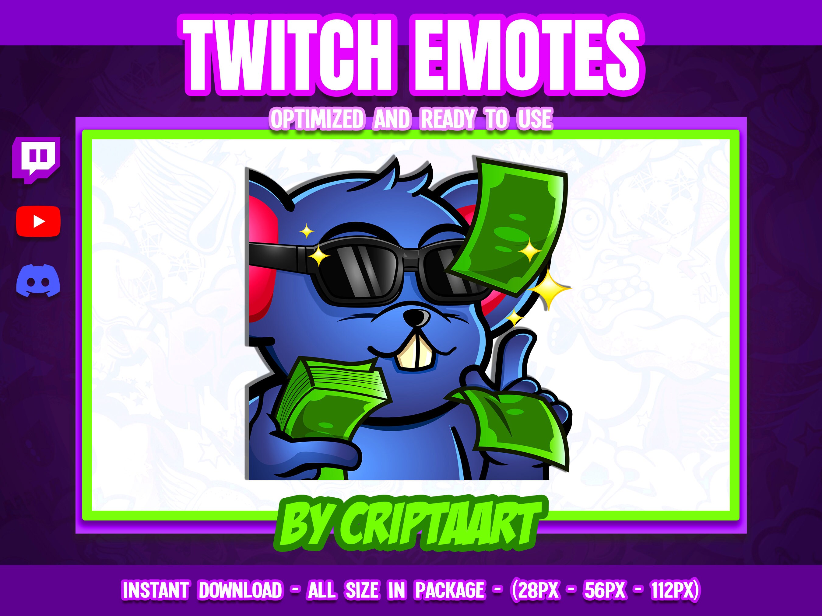 Mouse Money Twitch Emote, Millionaire Rat Emoji, Bits, Kawaii Animals ...
