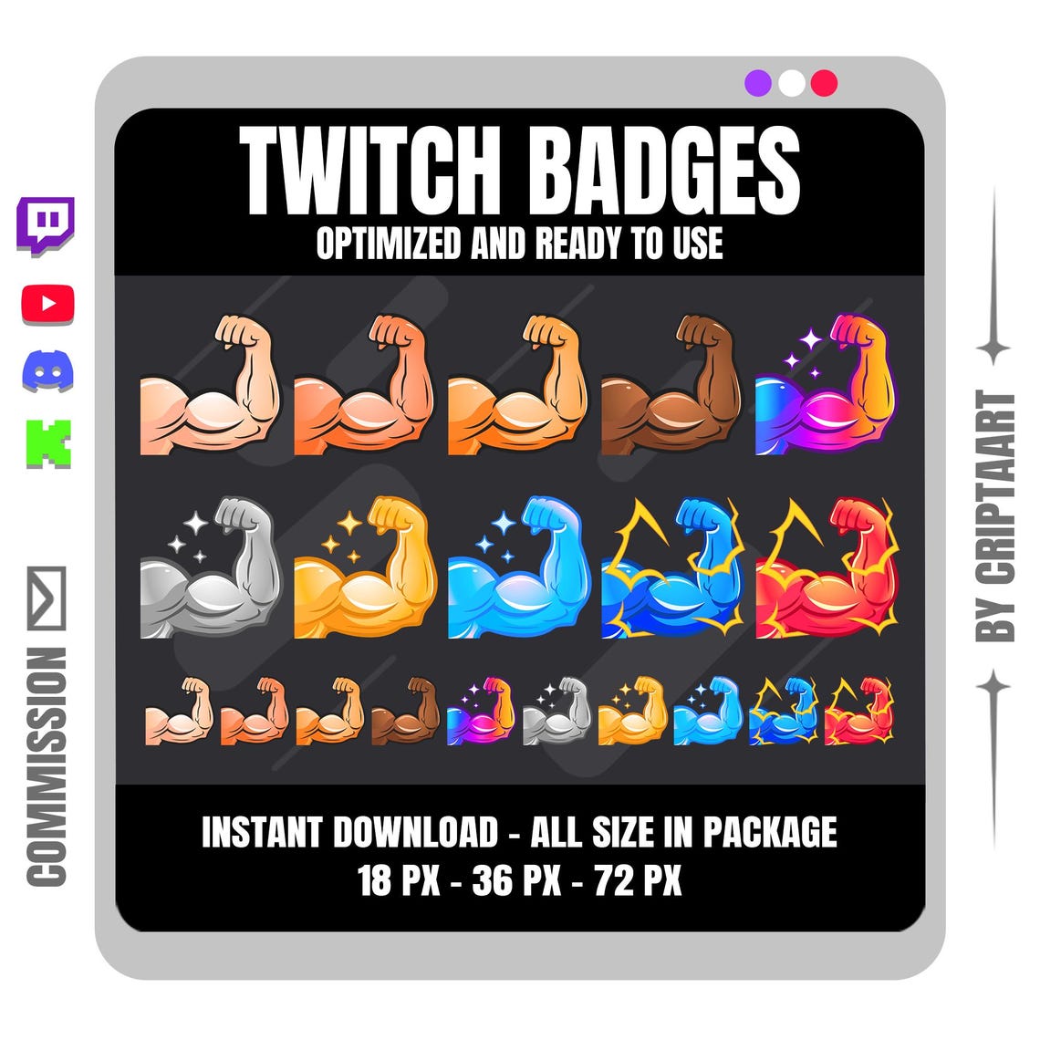 Muscular Arm Twitch Badges, Bicep Flex Bit Badges, Level God, Item for ...