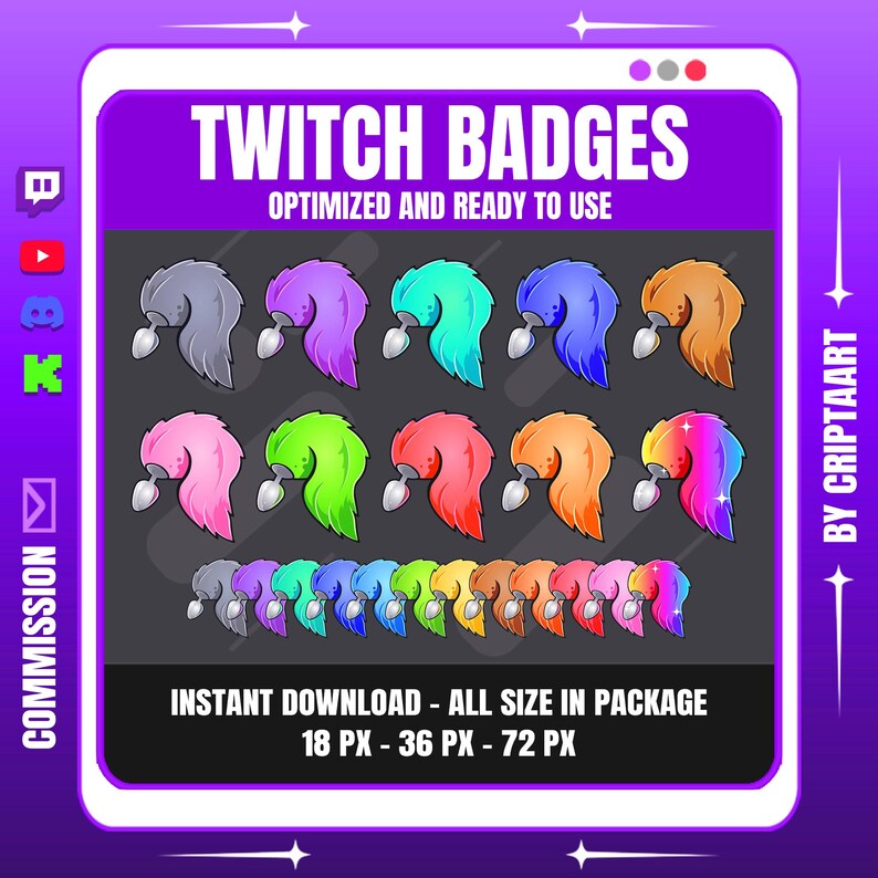 Fur Tail Twitch Badges, Vtuber Sub Graphics for Discord Kick Youtube - Etsy