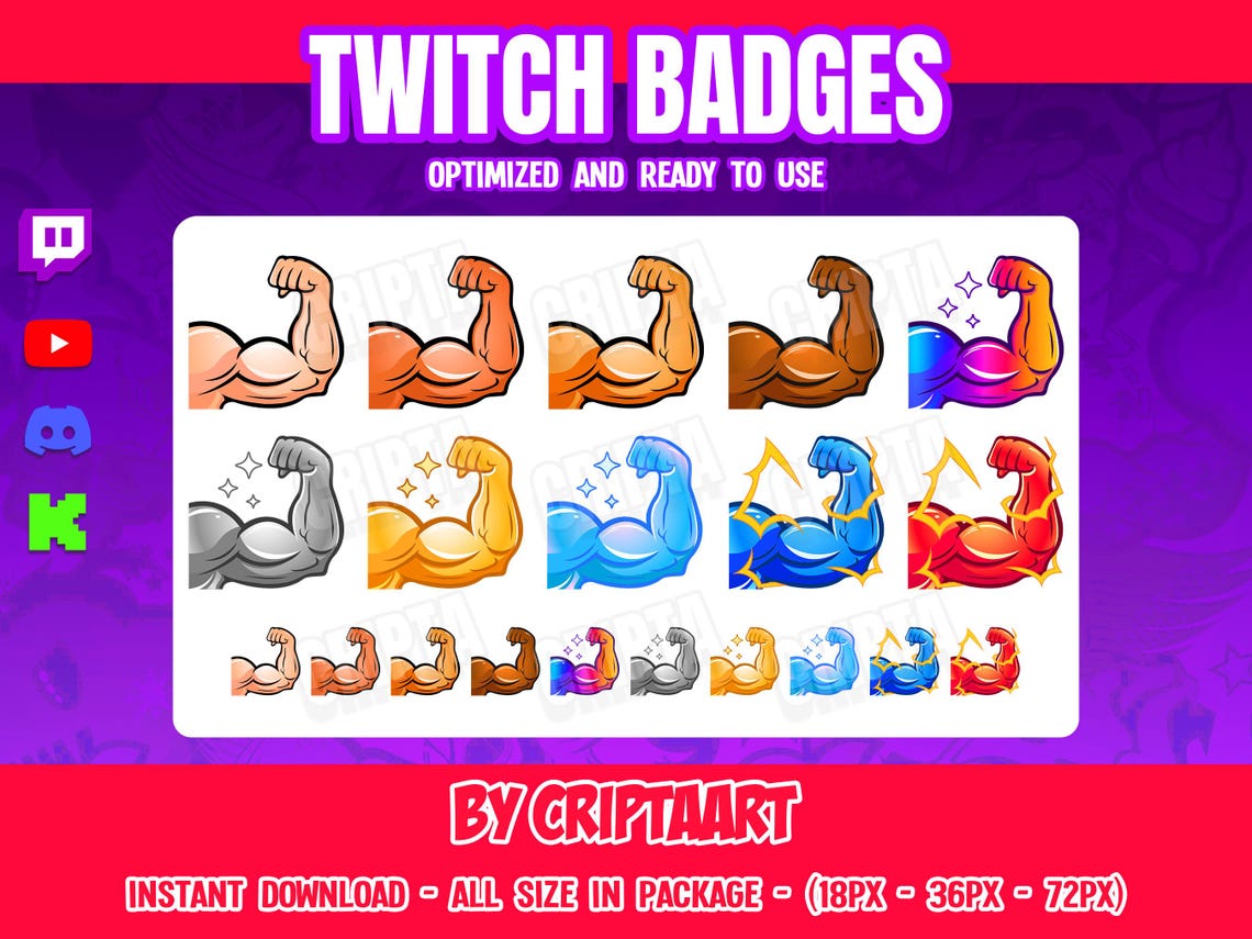 Muscular Arm Twitch Badges, Bicep Flex Bit Badges, Level God, Item for ...