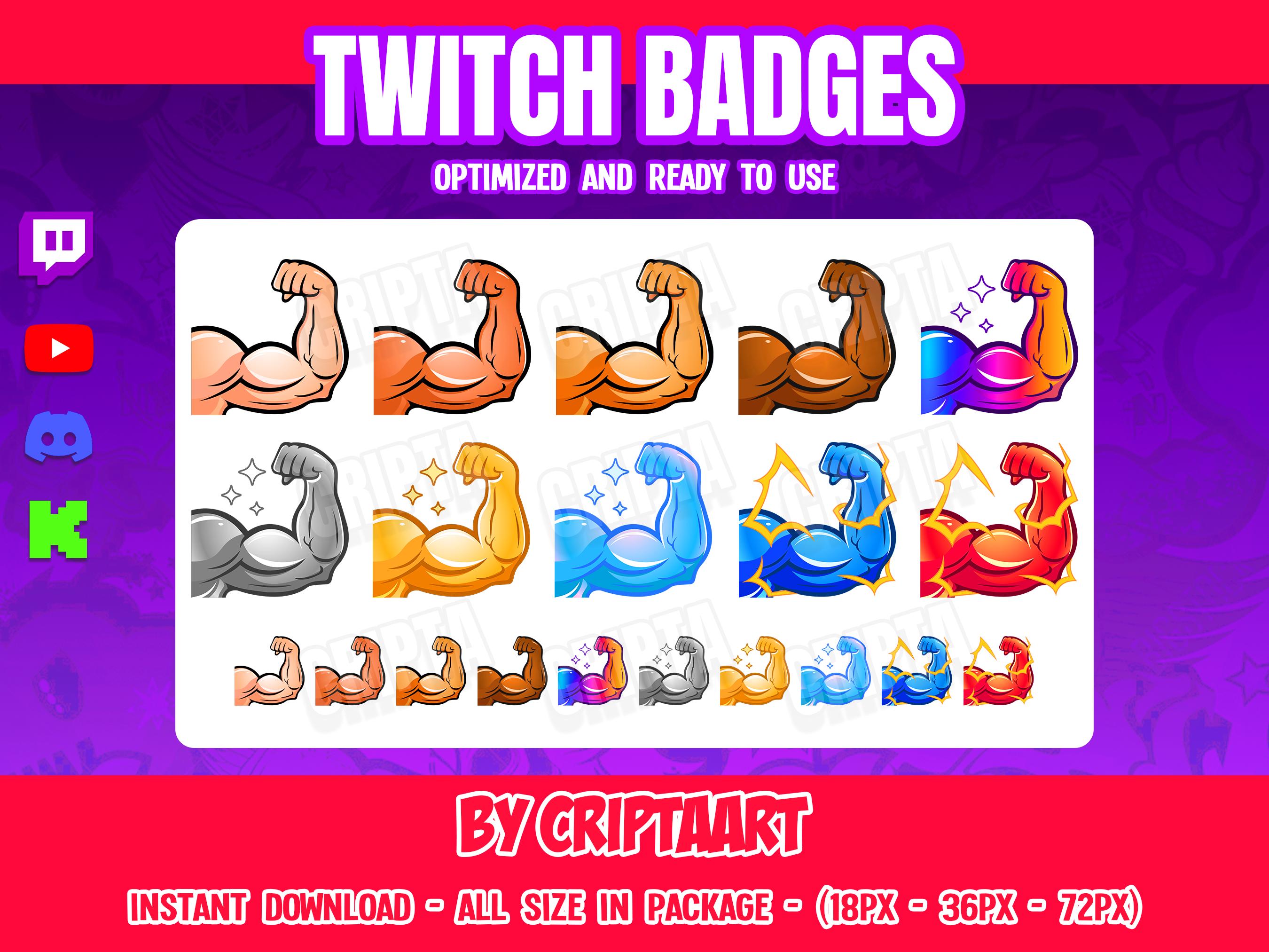 Muscular Arm Twitch Badges, Bicep Flex Bit Badges, Level God, Item for ...