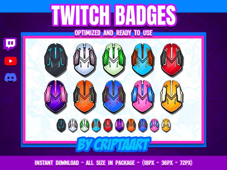 Gamer Mouse Twitch Badges, Computer Mouse Bit Badges, Subscribers ...
