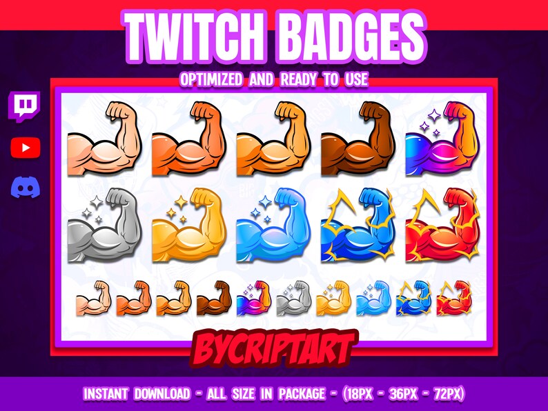 Muscular Arm Twitch Badges, Bicep Flex Bit Badges, Level God, Item for ...