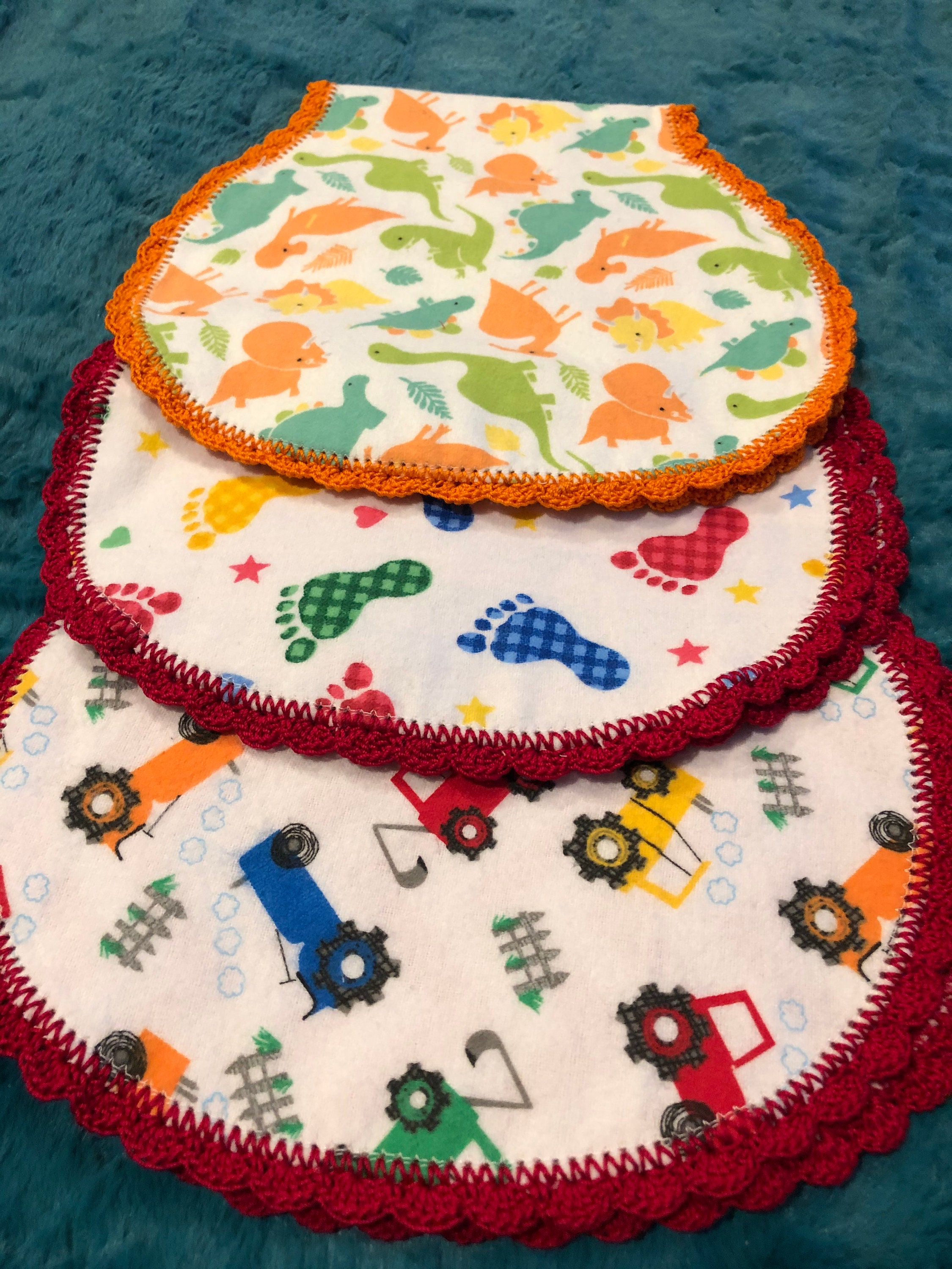 3 Handmade Crocheted Edge Burp Cloths - Etsy