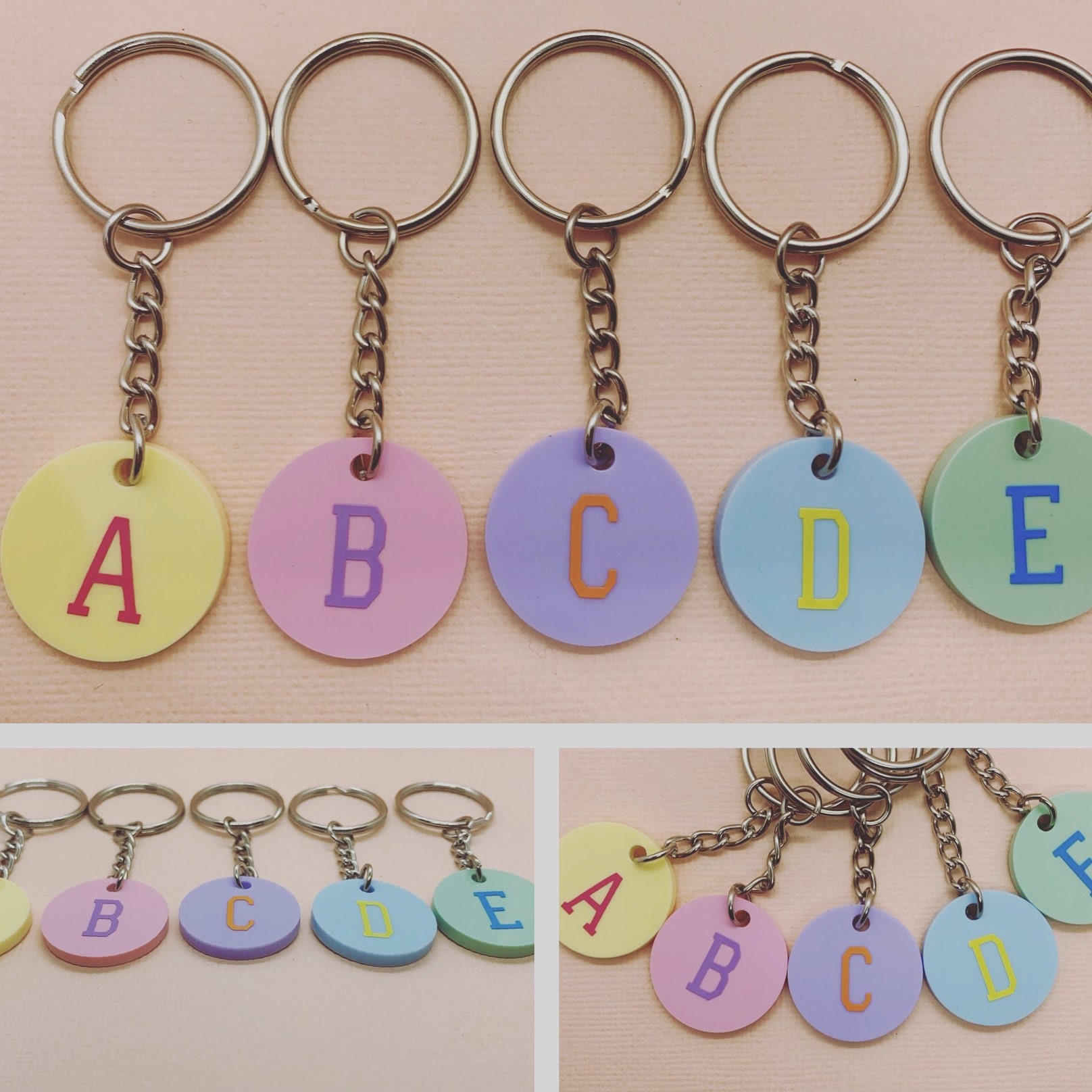 Cute Pastel Initial Keyring Bag Tag Kids Keyring | Etsy