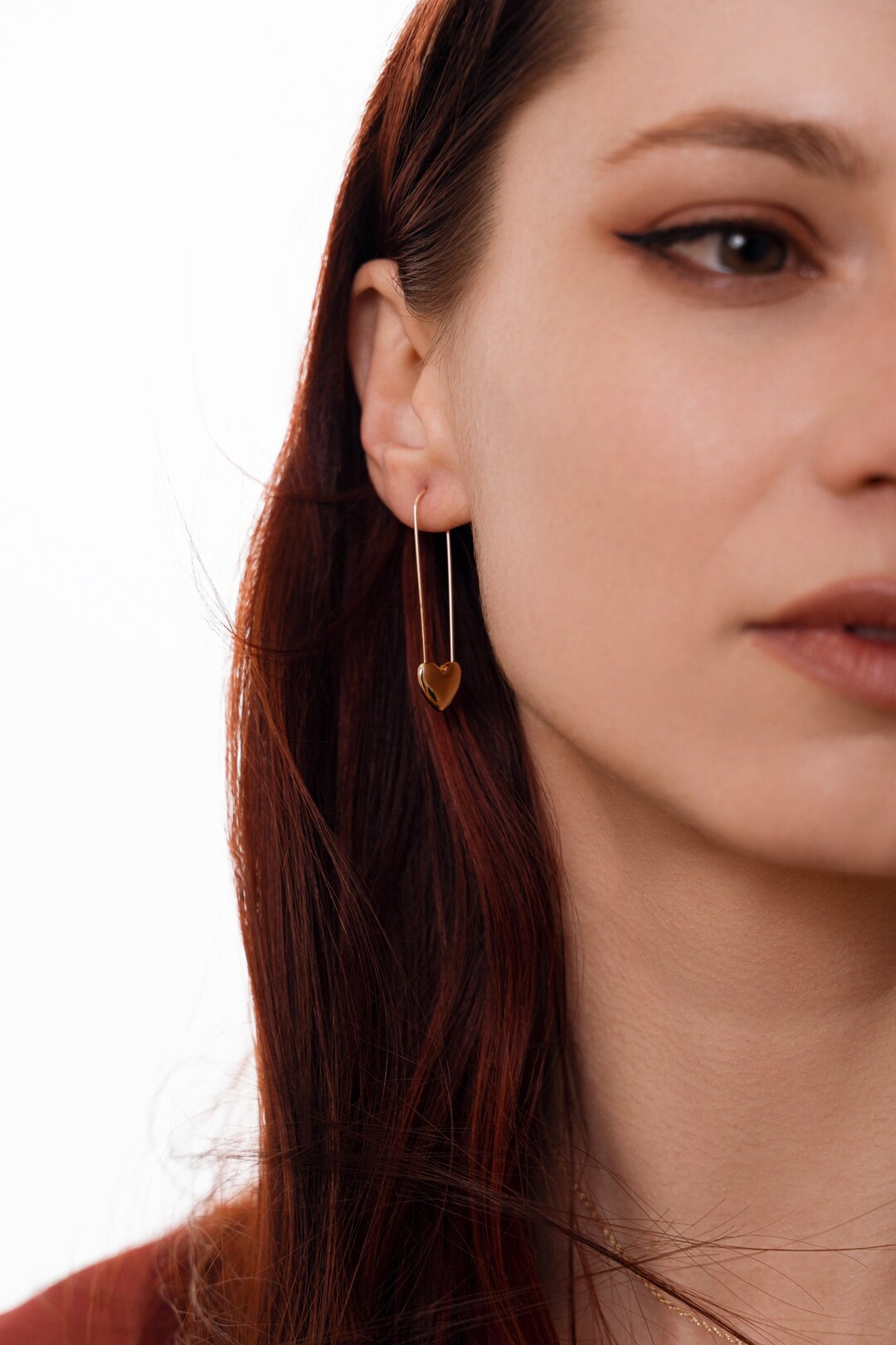 Gold Paperclip Earring Heart Lock Earring Statement Hoops - Etsy