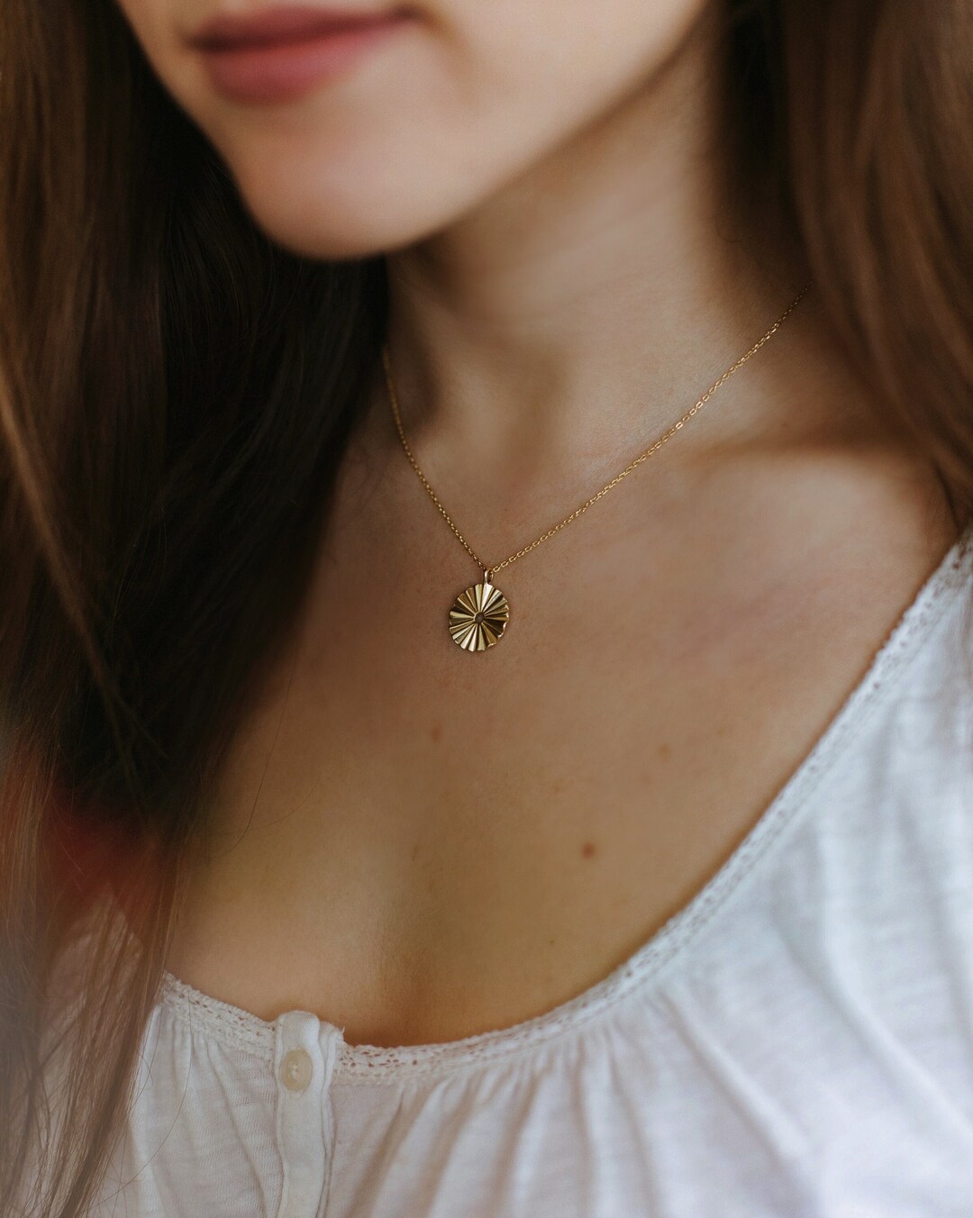 Radial Sunbeam Necklace, Sun Coin Necklace, Sunburst Pendant, Gold ...