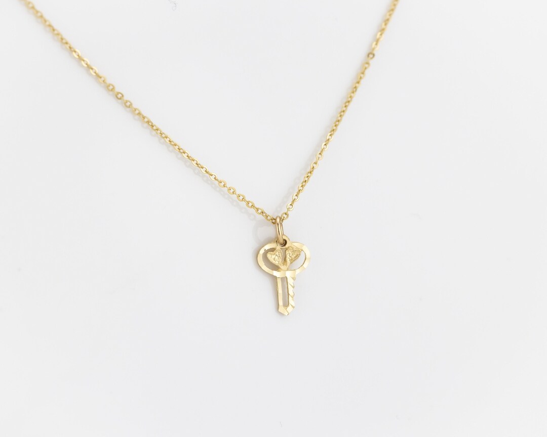 Dainty Key Pendant, 14k Solid Gold, Real Vintage, Gold Key Necklace ...