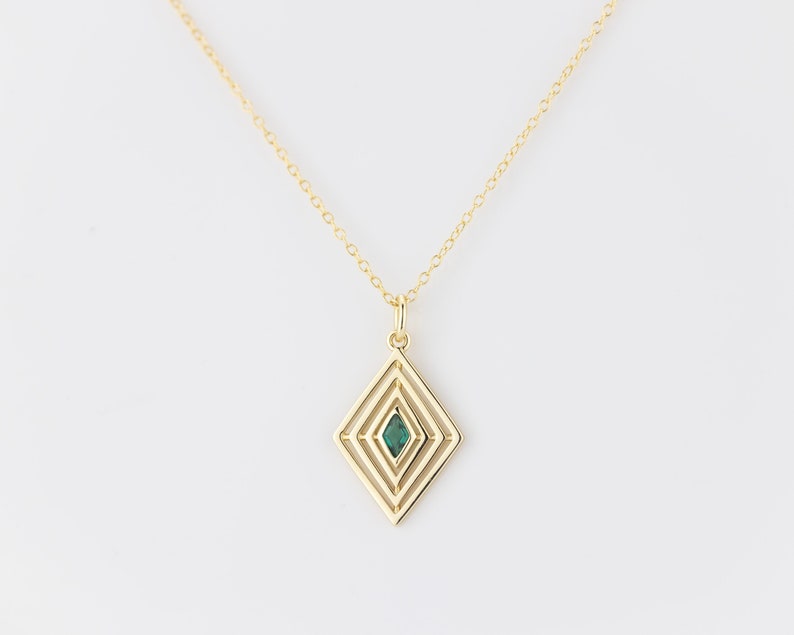 Emerald Rhombus Necklace Art Deco Geometric Hollow Cut Out - Etsy