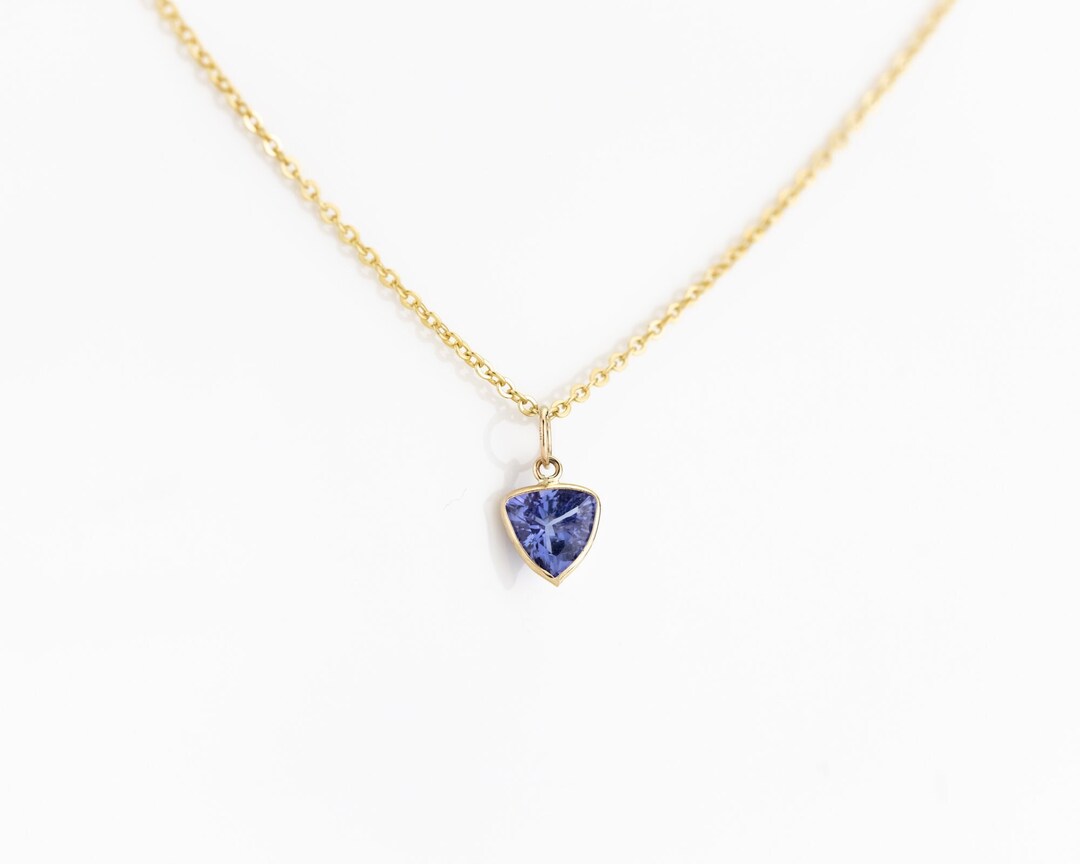 Triangle Cut Tanzanite Pendant, 10K Solid Gold, Fine Dainty, Natural ...