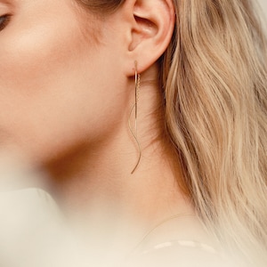 Dainty Threader Earrings, Pull Through, Wire Earrings, Double Layer ...