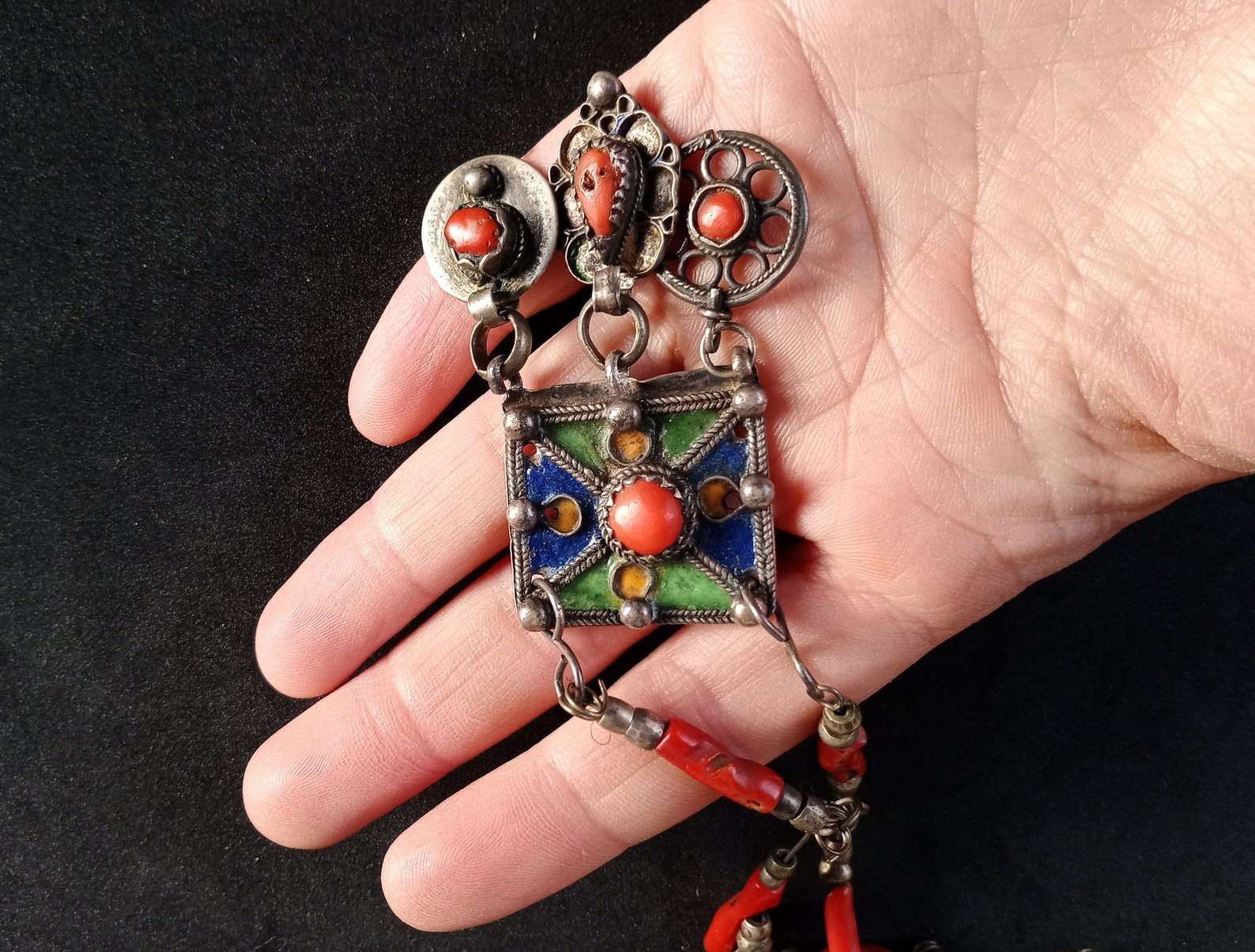 Kabyle Algeria Coral and Enamel Necklace Silver. Kabyle Algeria ...
