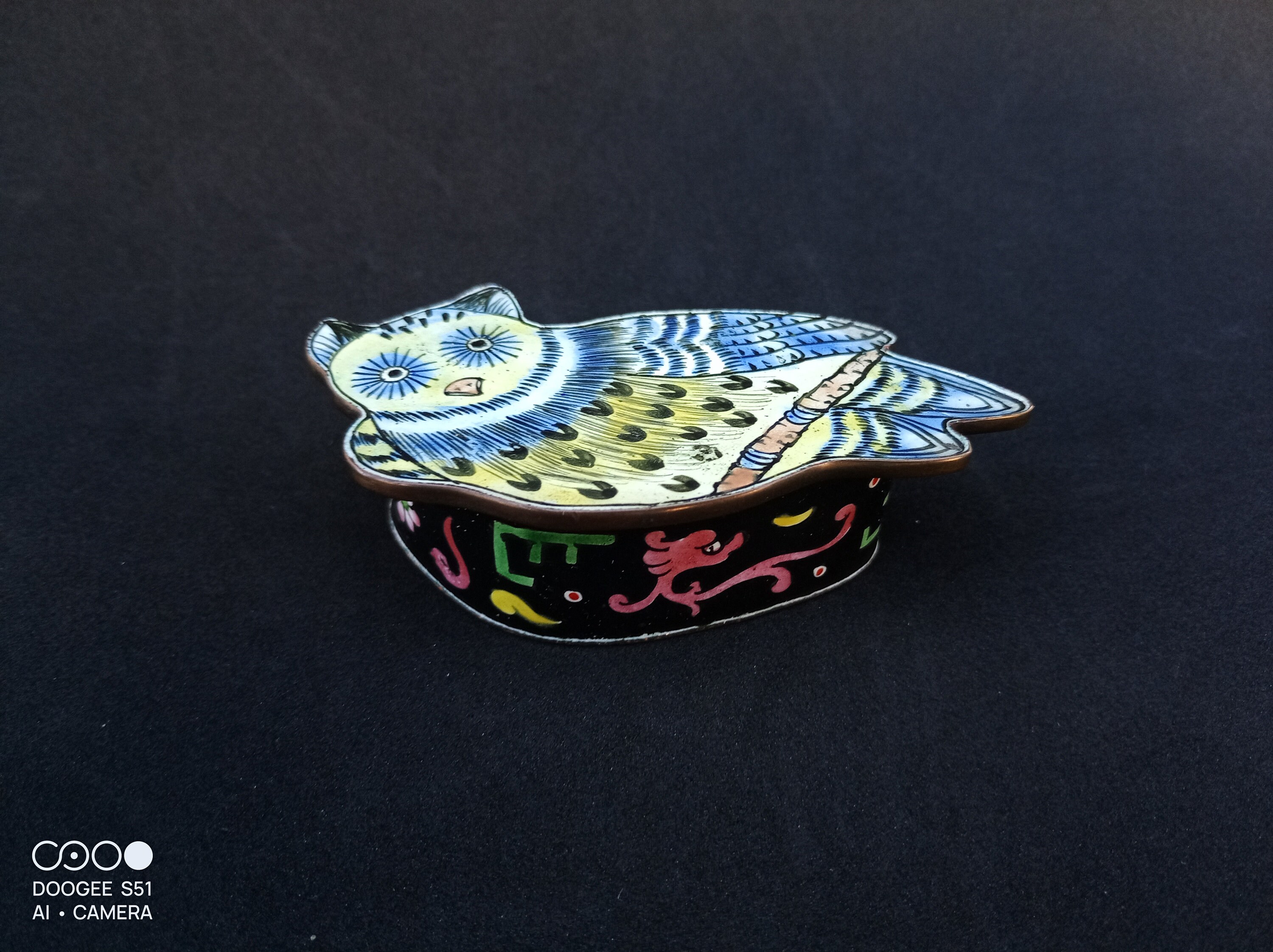 Owl Cloisonne Pill Box, Collection Jewelry Boxes. Chinese Enamel and ...