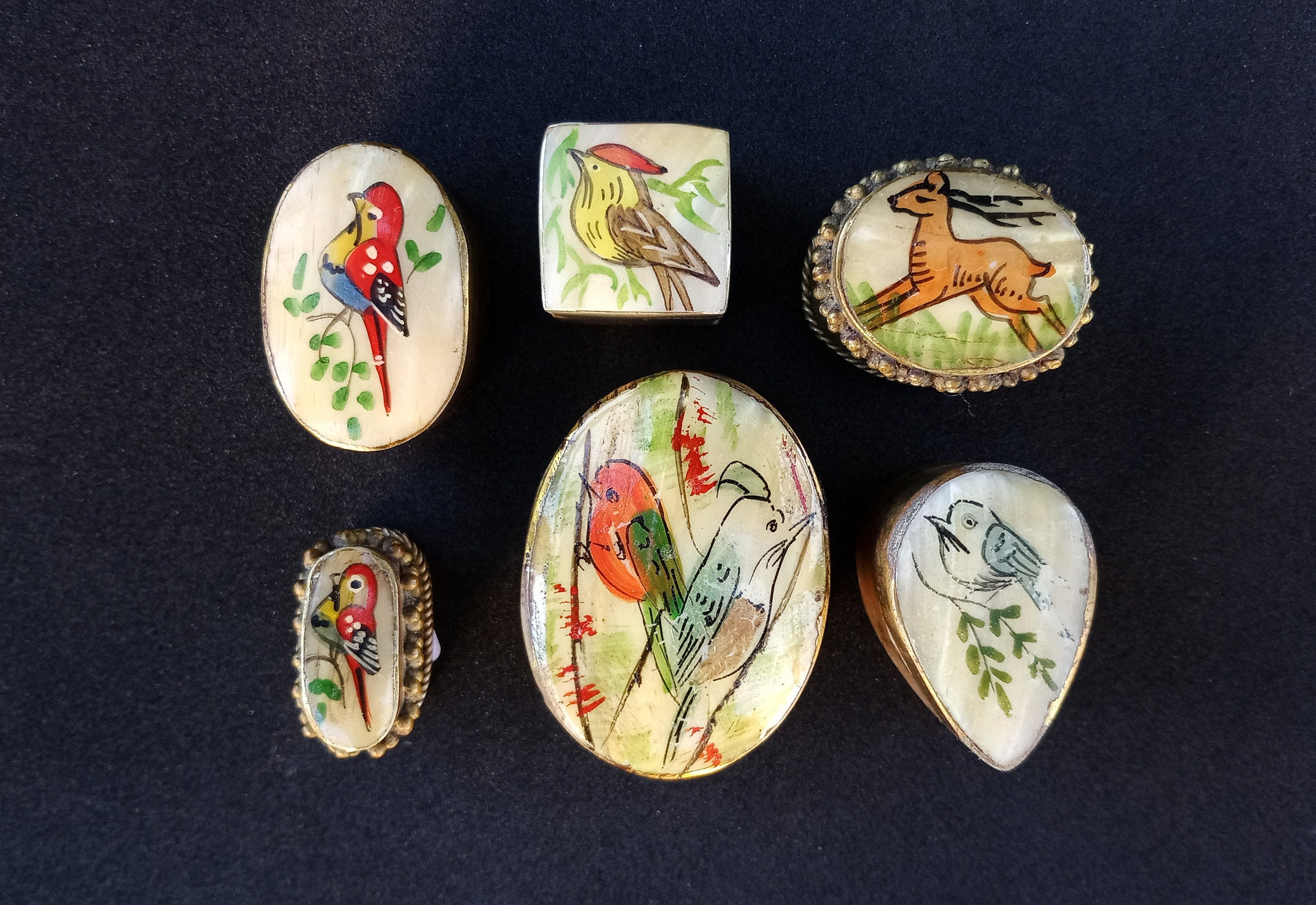 Indian Nacar Bird Box, Collection Small Pill Boxes. Vintage India Metal ...