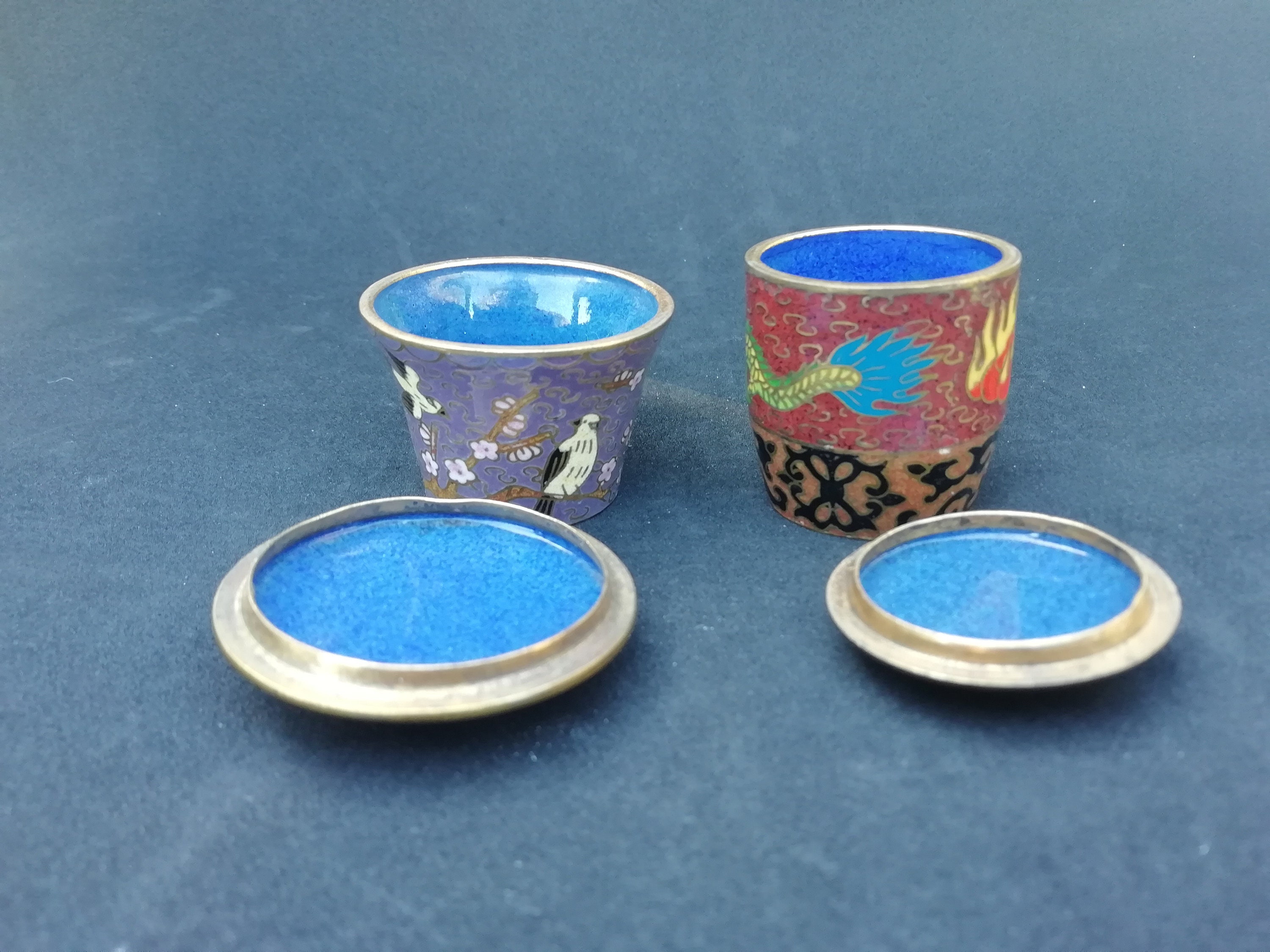 Cloisonne Dragon and Birds Tibor or Round Boxes, Trinket / Pill Boxes ...