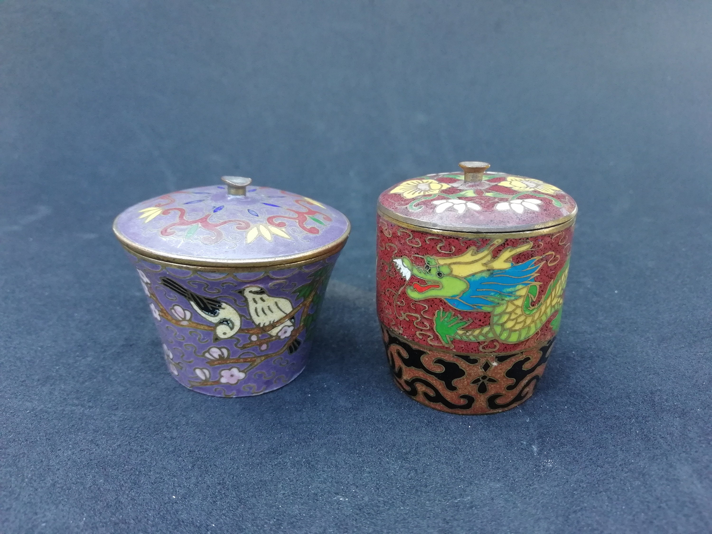 Cloisonne Dragon and Birds Tibor or Round Boxes, Trinket / Pill Boxes ...