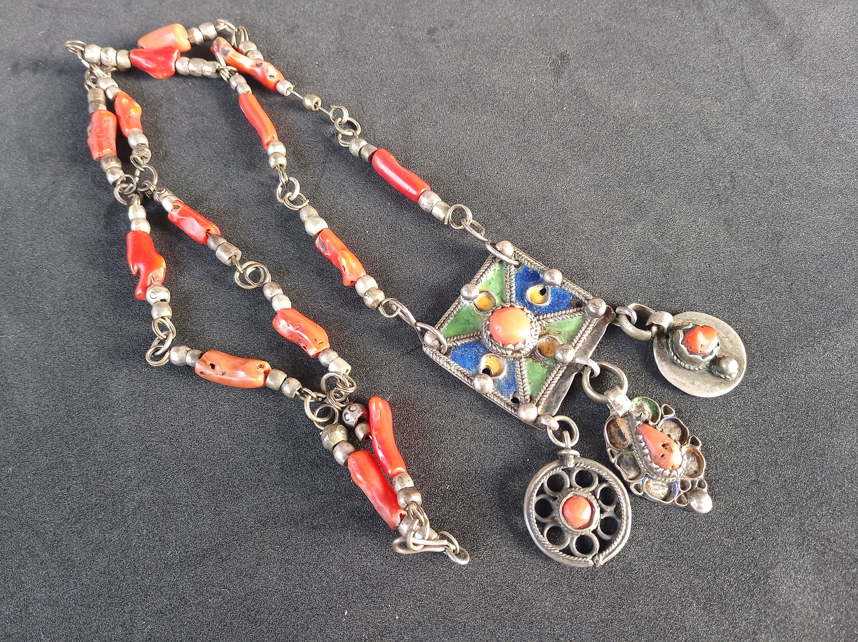 Kabyle Algeria Coral and Enamel Necklace Silver. Kabyle Algeria ...