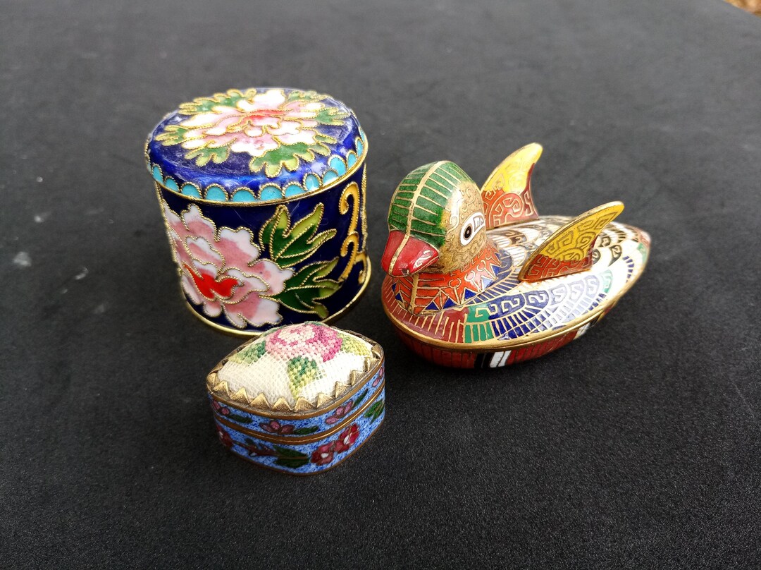 Cloisonne Duck Pill Box, Collection Jewelry Boxes Chinese Enamel Bronze ...
