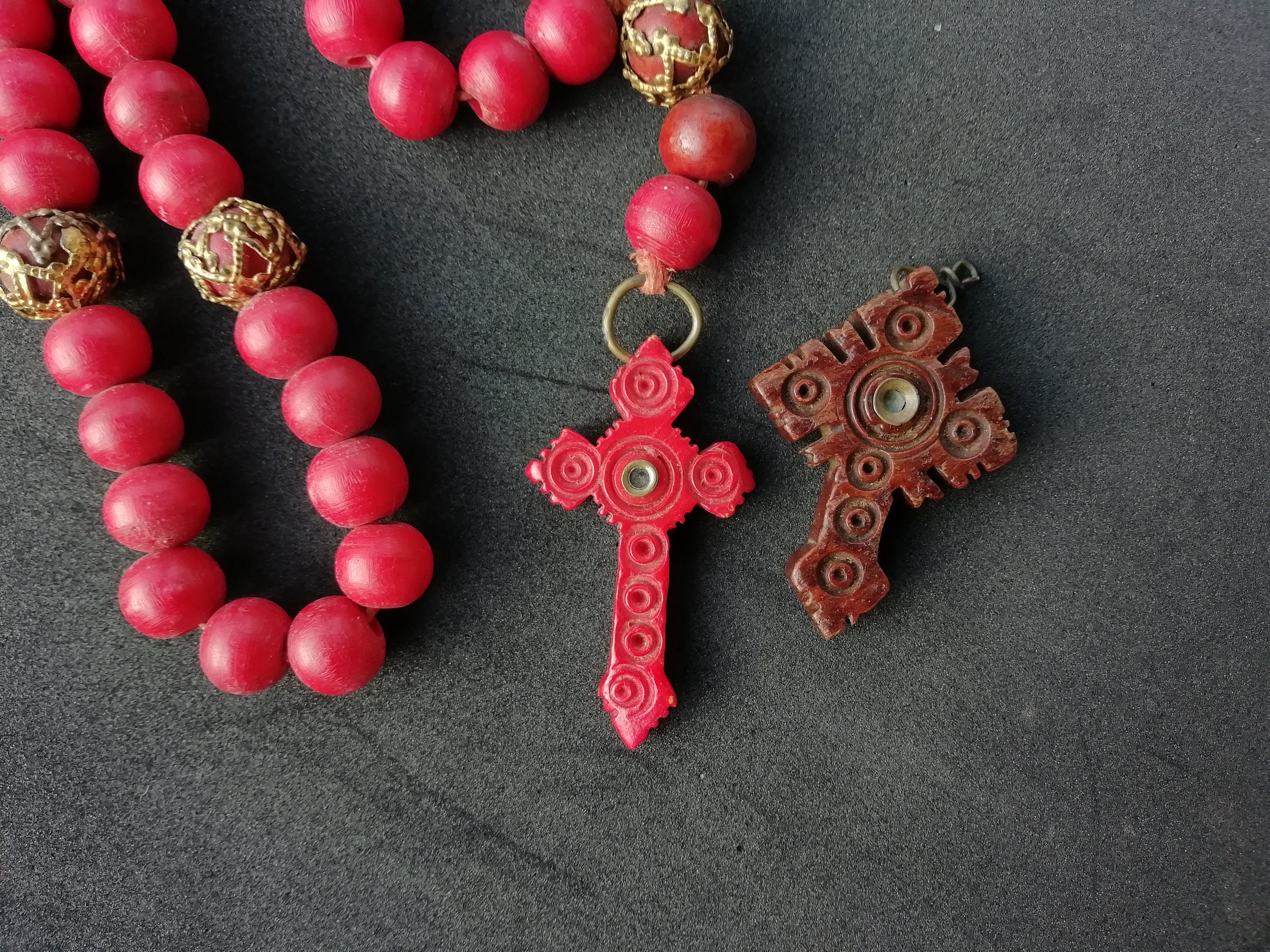 Ancient Bone Rosary and Wood Cross With Stanhope Lens, Complete and ...