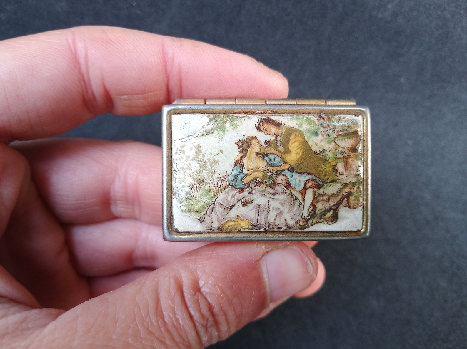 Vintage Metal and Resin or Enamel Pill or Snuff Box Ashtray. Cameo With ...