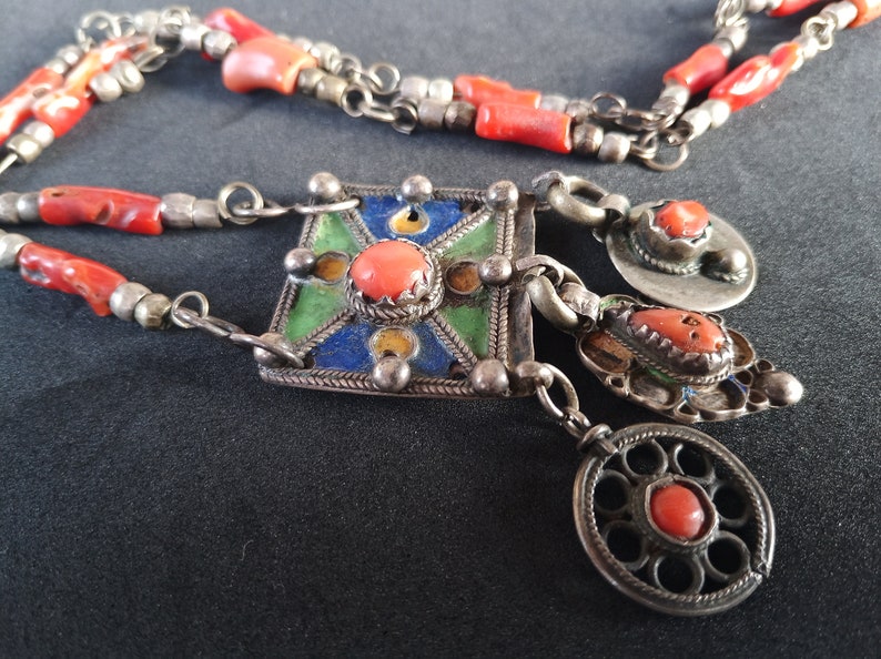 Kabyle Algeria Coral and Enamel Necklace Silver. Kabyle Algeria ...