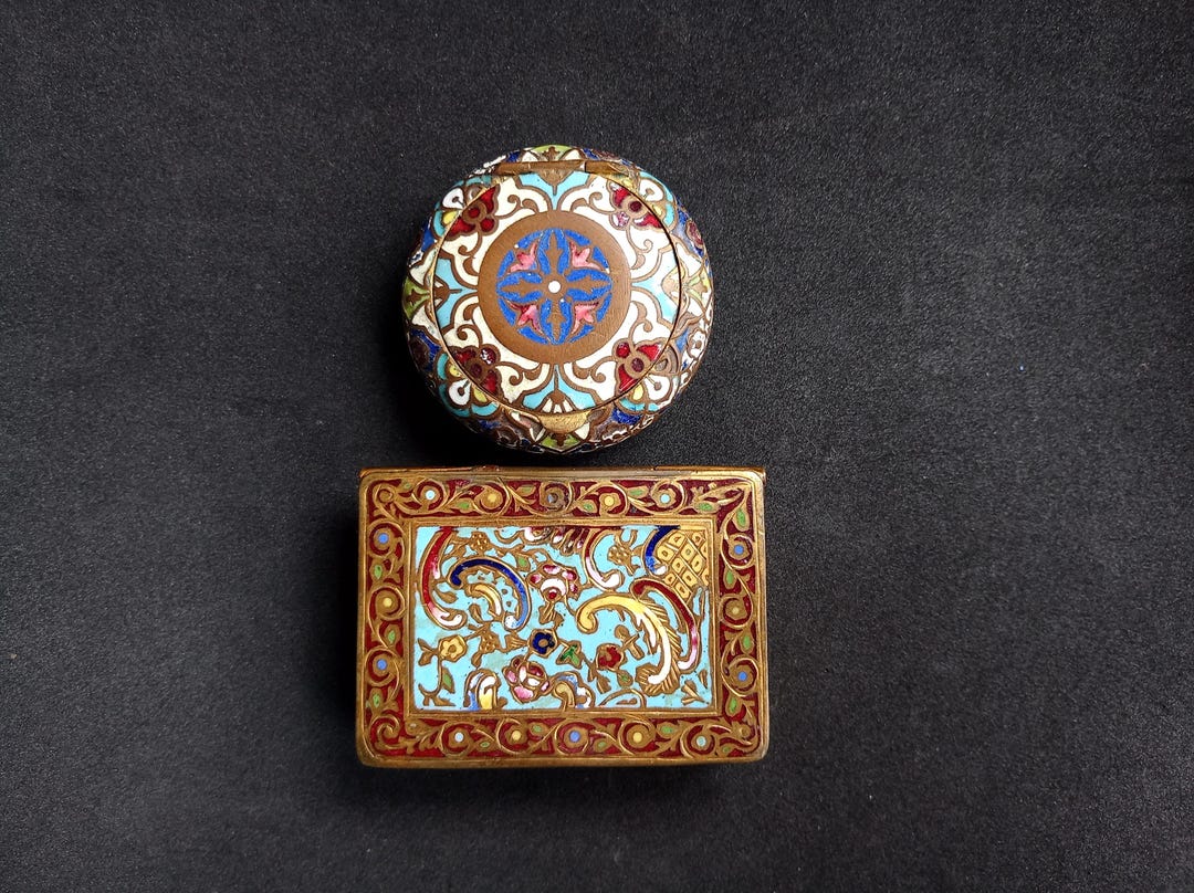 Vintage Ethnic Enamel Style Boxes. Small Antique Pill Box. Decorative ...